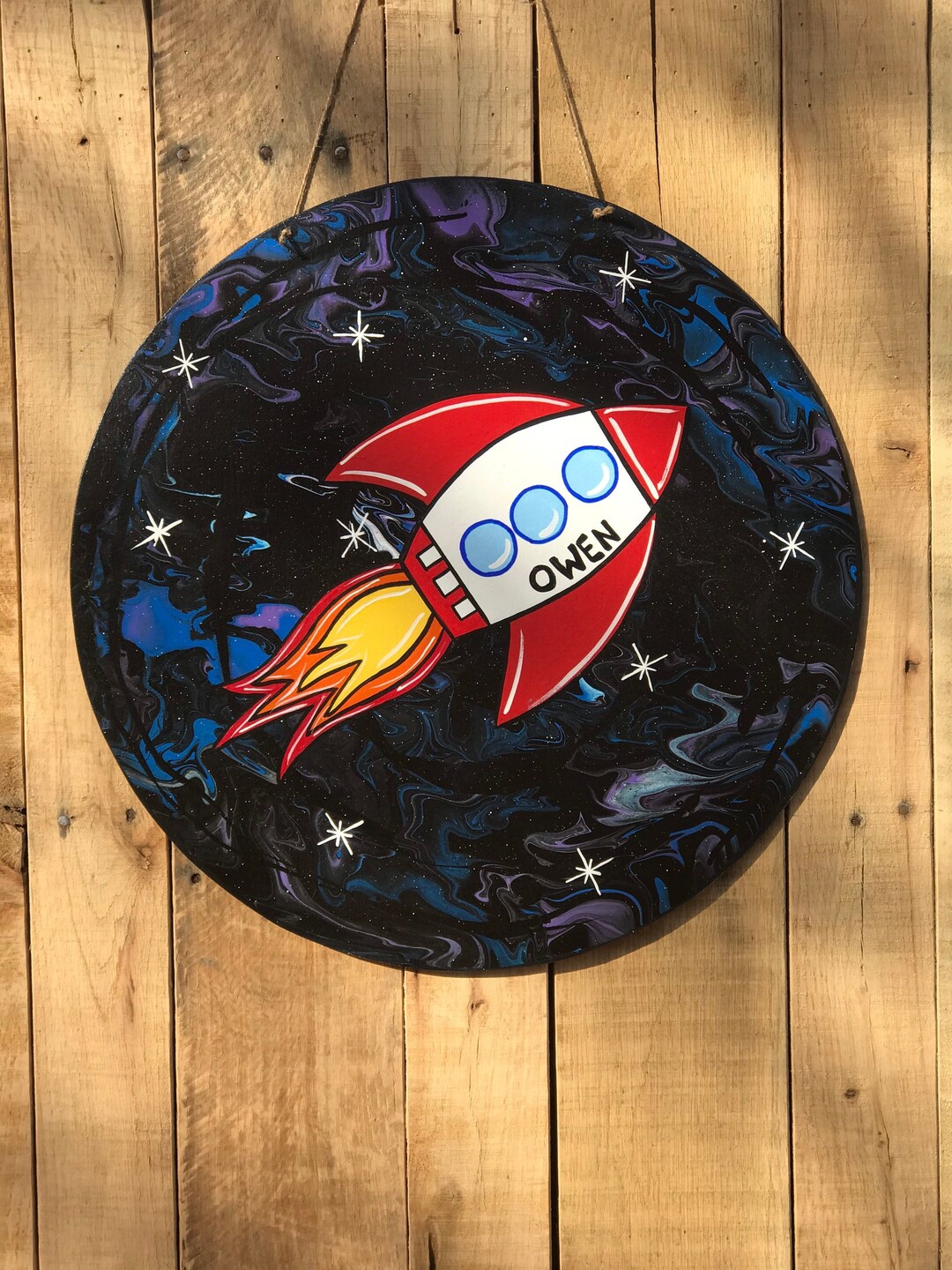 Rocket Ship Door Hanger, Personalized Rocket in Space Sign, Galaxy Door ...