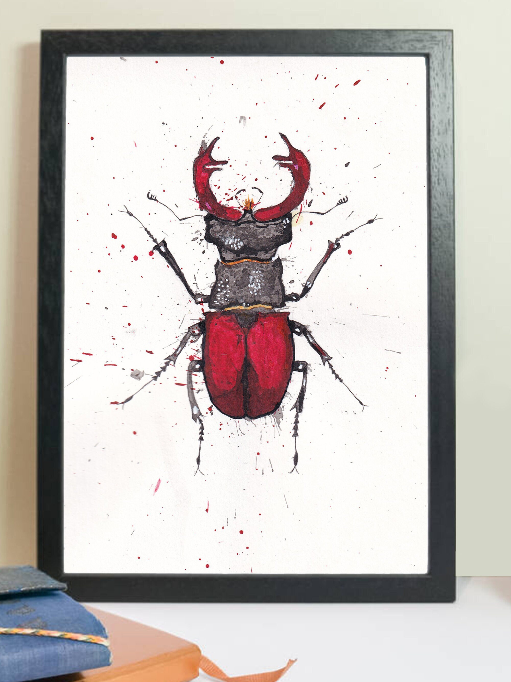 Stag Beetle Ink Splatter A5 Print - Etsy UK