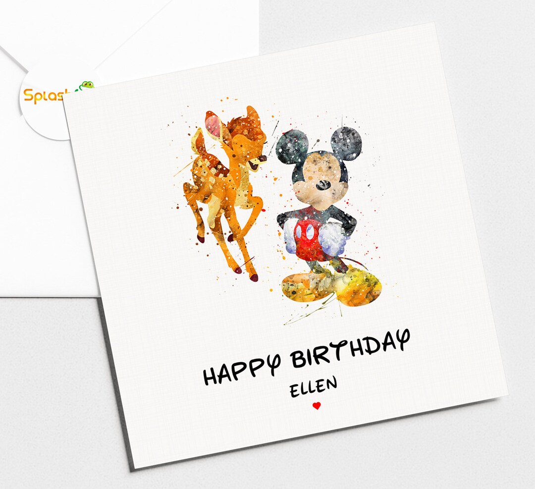 Mickey & Bambi Birthday Card, Personalised Card, Card for Son, Card for ...