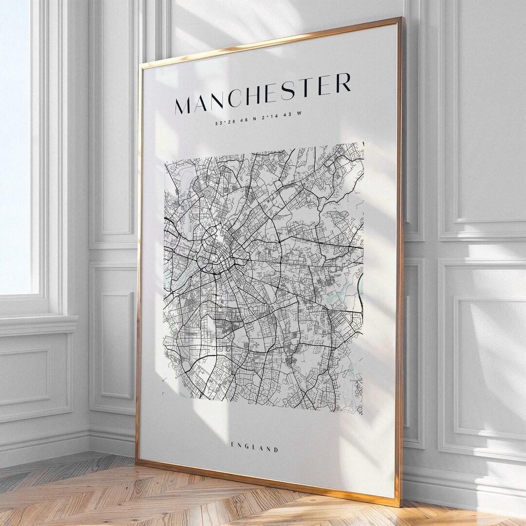 Manchester Map Print, Home Decor, Wall Art, Print, Poster, Framed - Etsy UK