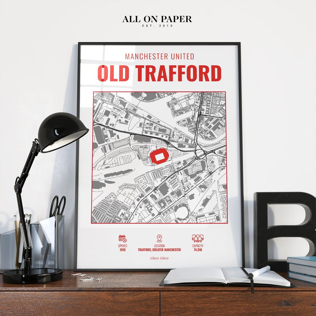 Manchester Football Stadium Print, City Print, Map Prints Any Team Club ...
