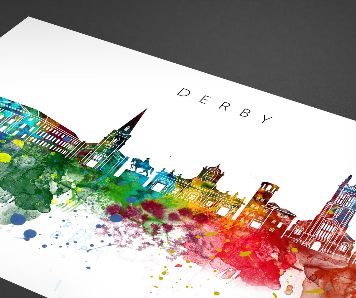 Derby Skyline Art Print Minimalist Watercolor Art Print - Etsy