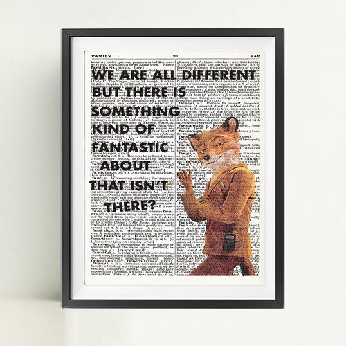 Fox Dictionary Art Print Poster Page Quote Nursery Art | Etsy