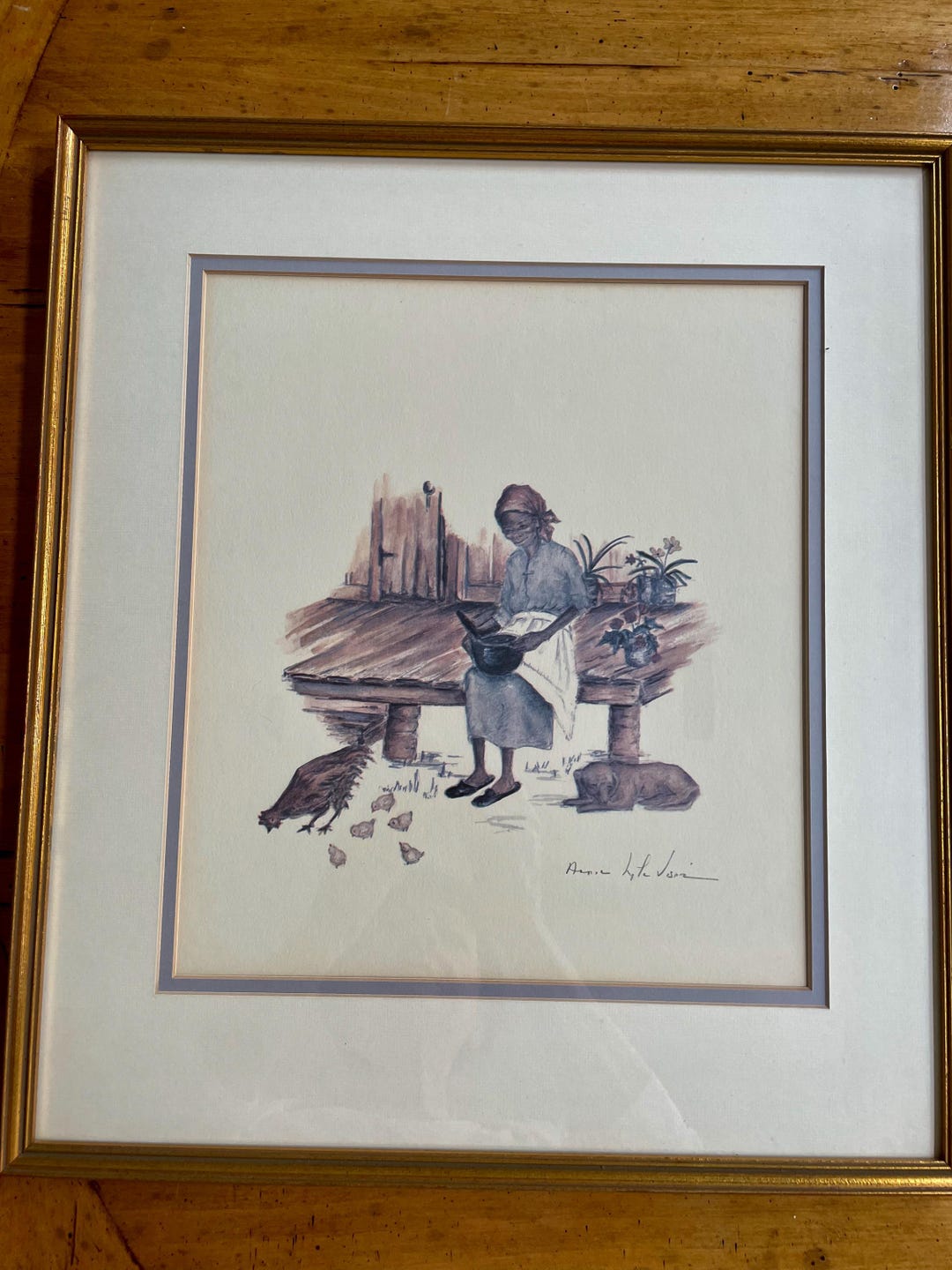 Annie Lyle Viser . Feeding Chickens . Lithograph From Original Pencil ...