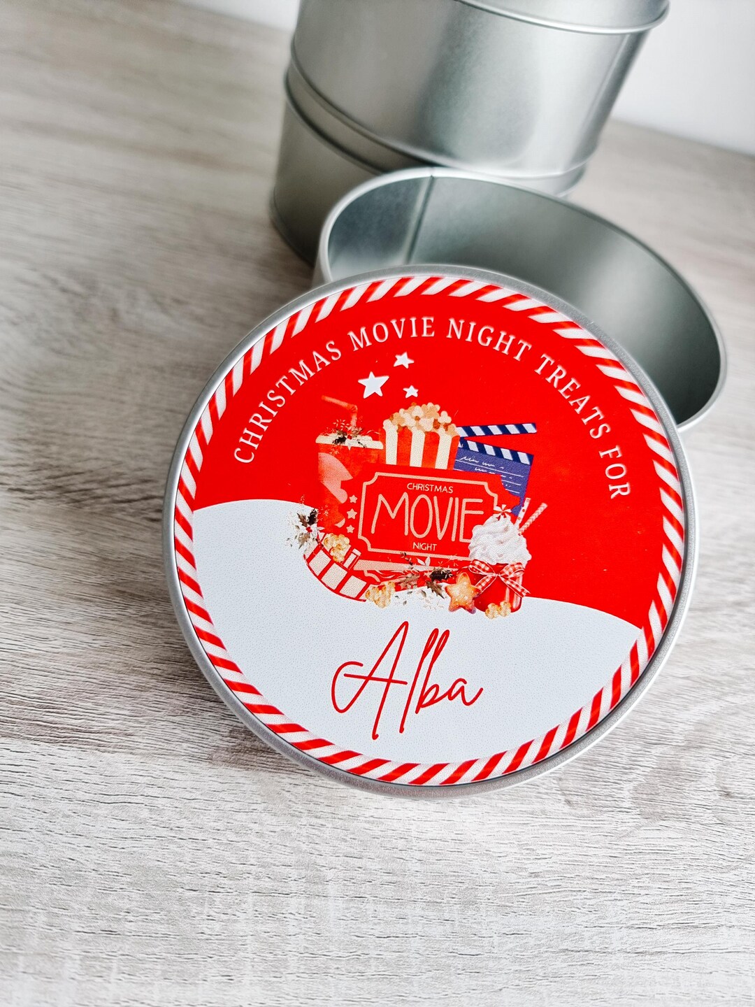 Personalised Christmas Movie Night Treat Tin, Snack Tin, Christmas Film ...