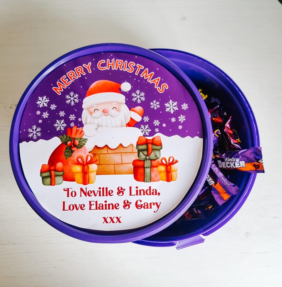 Personalised Christmas Chocolate Tub Sticker, Christmas Wrapping ...
