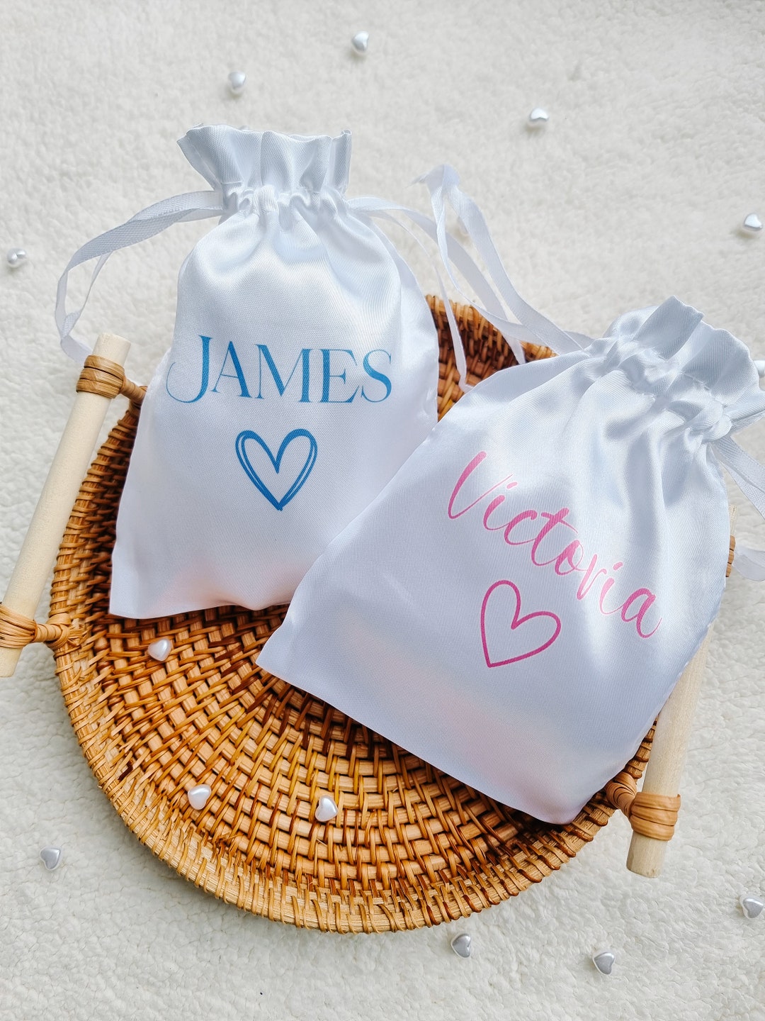 Personalised Silk Satin, Custom Drawstring Pouch, Reusable Gift Bag ...