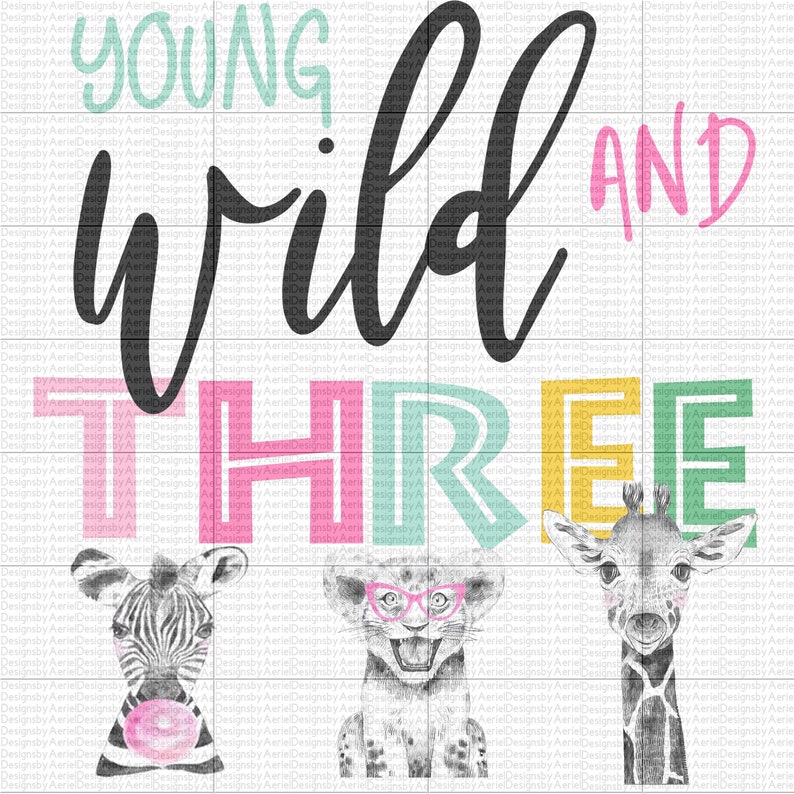 Young Wild and THREE - Birthday Girl - Safari - Zoo Animals- PNG ...