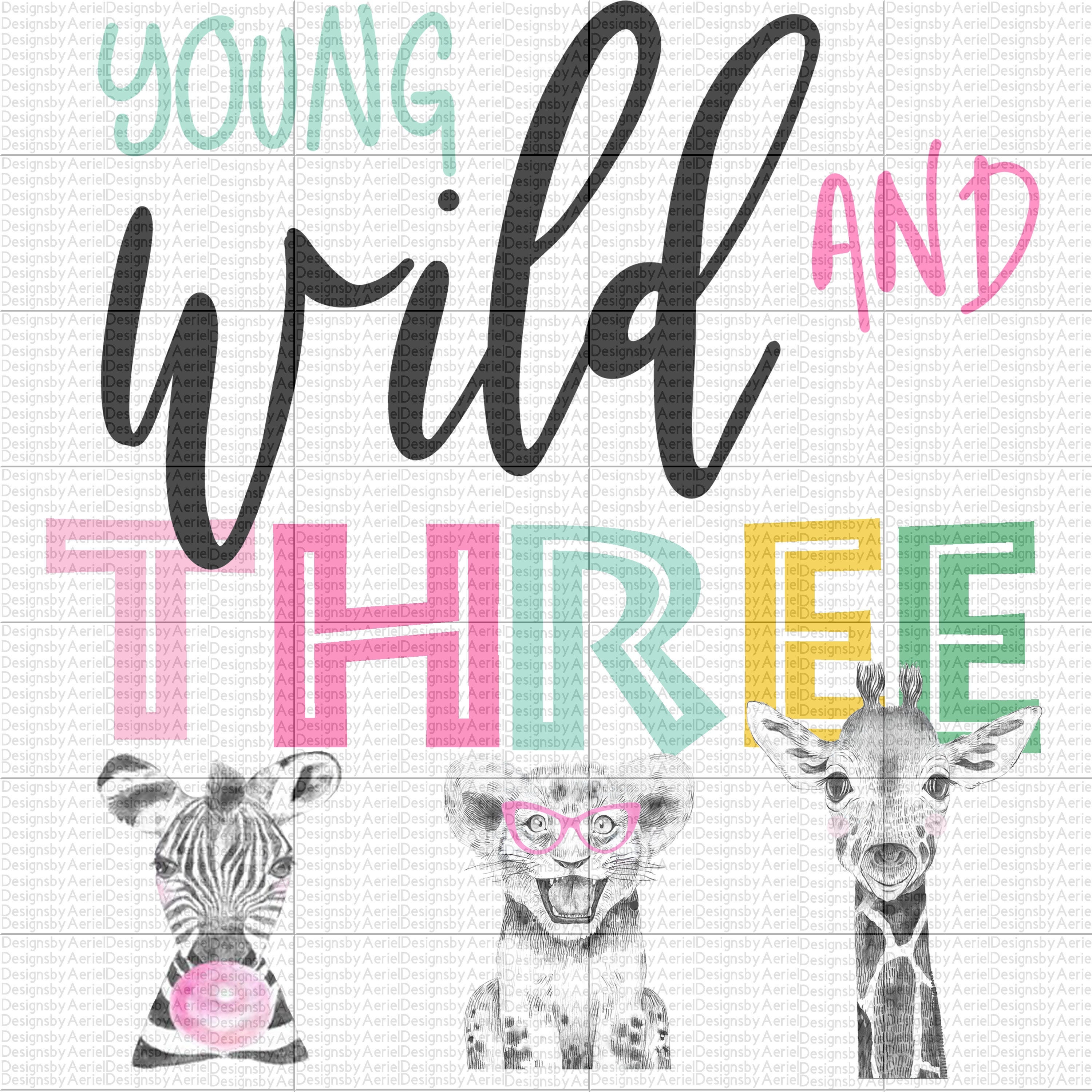 Young Wild and THREE - Birthday Girl - Safari - Zoo Animals- PNG ...