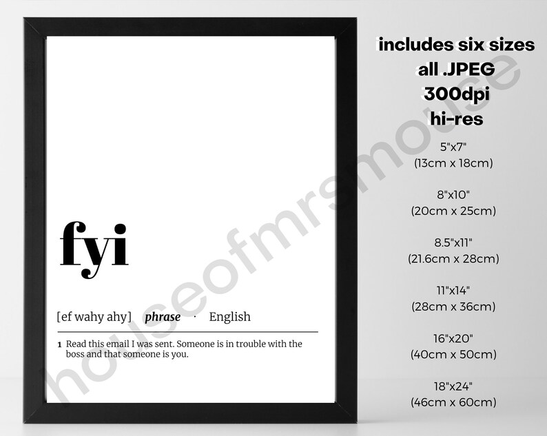 Office Wall Art Decor Work From Home Humor Gift Funny Definition ...