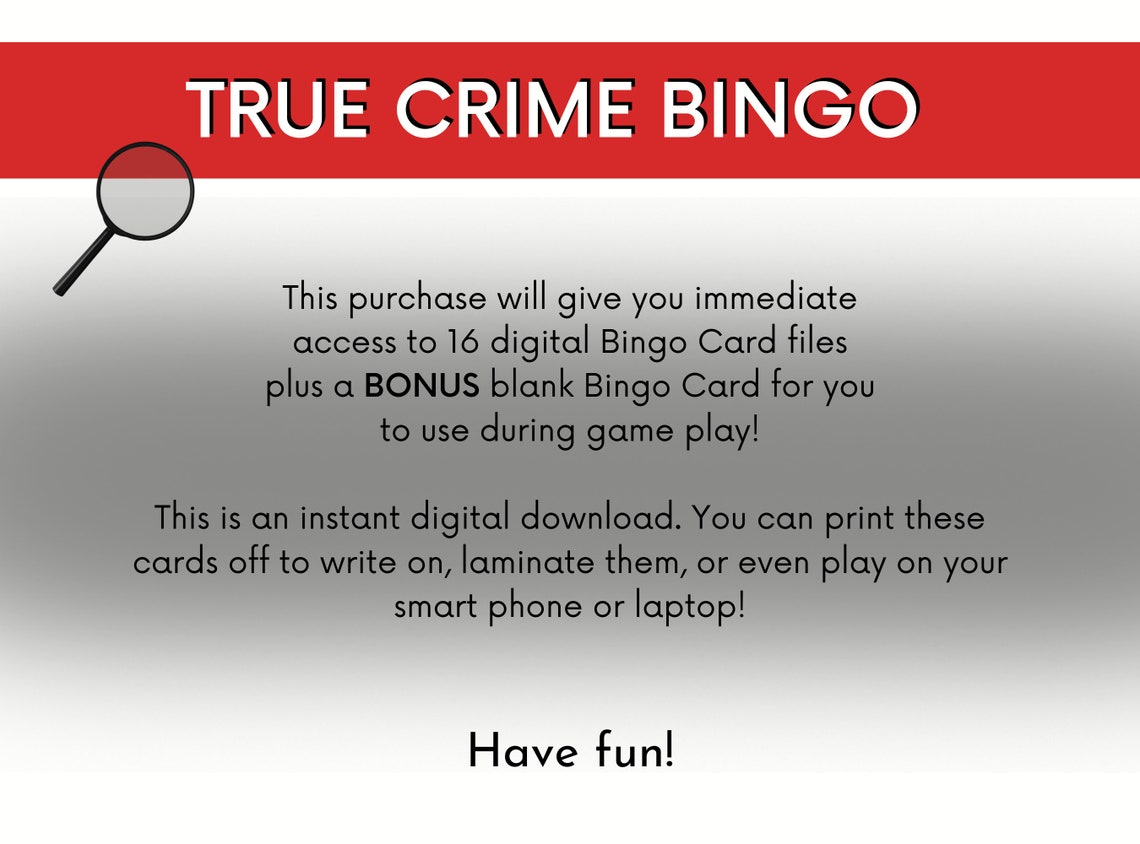 True Crime Bingo | Download and Print | Crime TV Show Game | Digital ...