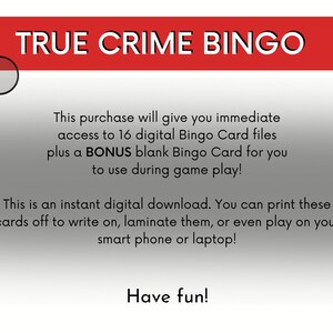 True Crime Bingo | Download and Print | Crime TV Show Game | Digital ...