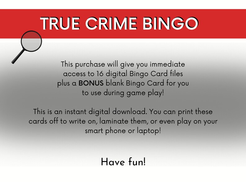 True Crime Bingo | Download and Print | Crime TV Show Game | Digital ...