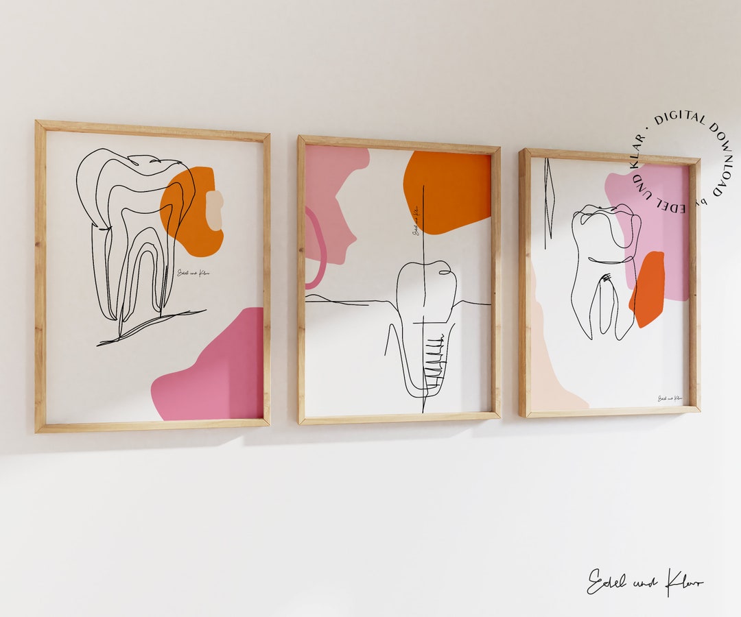 Teeth Images Set Pink Orange | Art for Dental Practice, Decor, Dentist ...