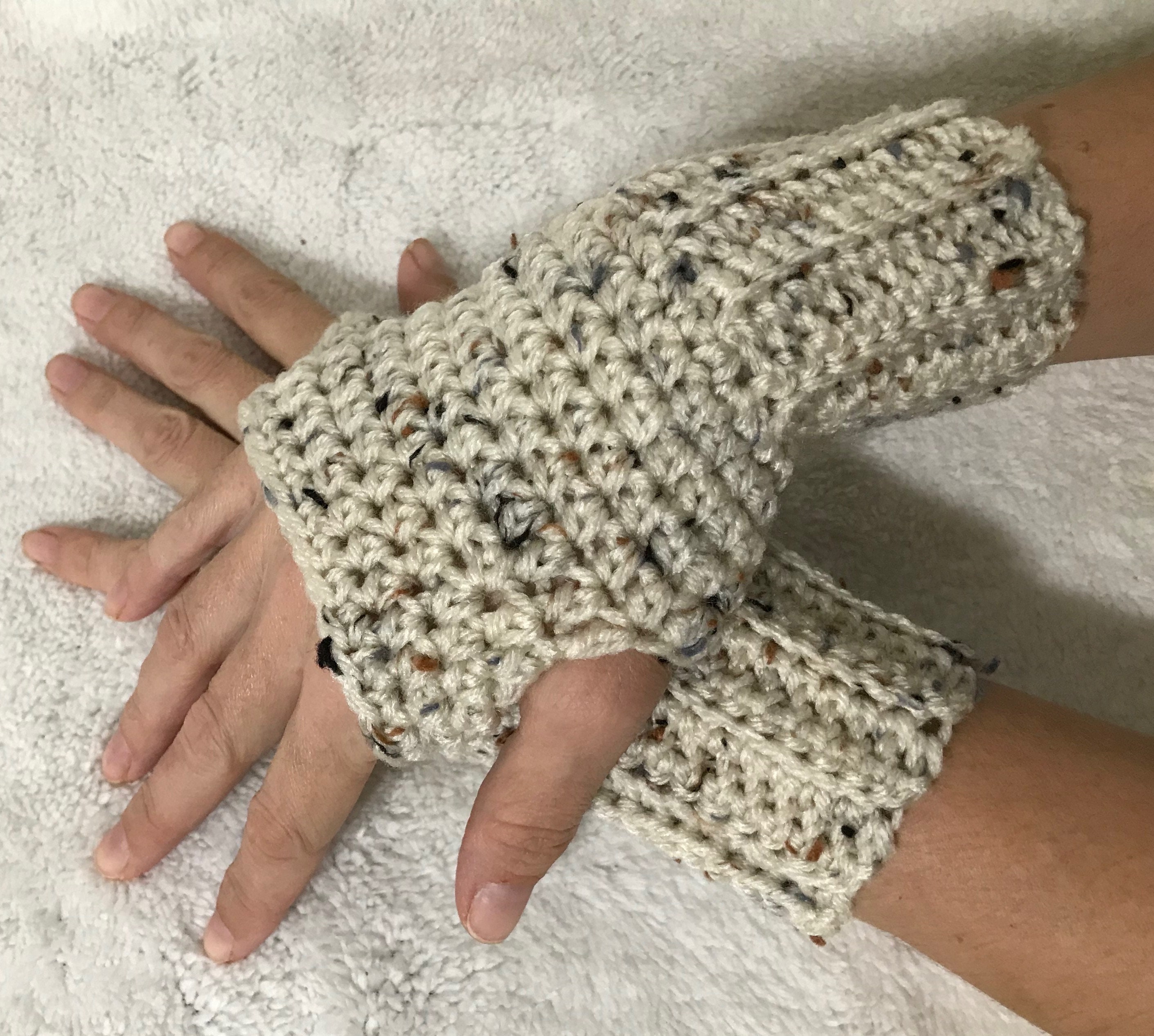 Beautiful Cozy Fancy Fingerless Gloves Wrist Hand Warmers~cream Fleck ...