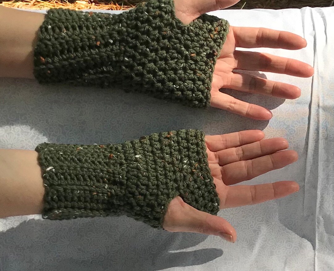 Beautiful Cozy Fancy Fingerless Gloves Wrist Hand Warmers~ Dark Green ...
