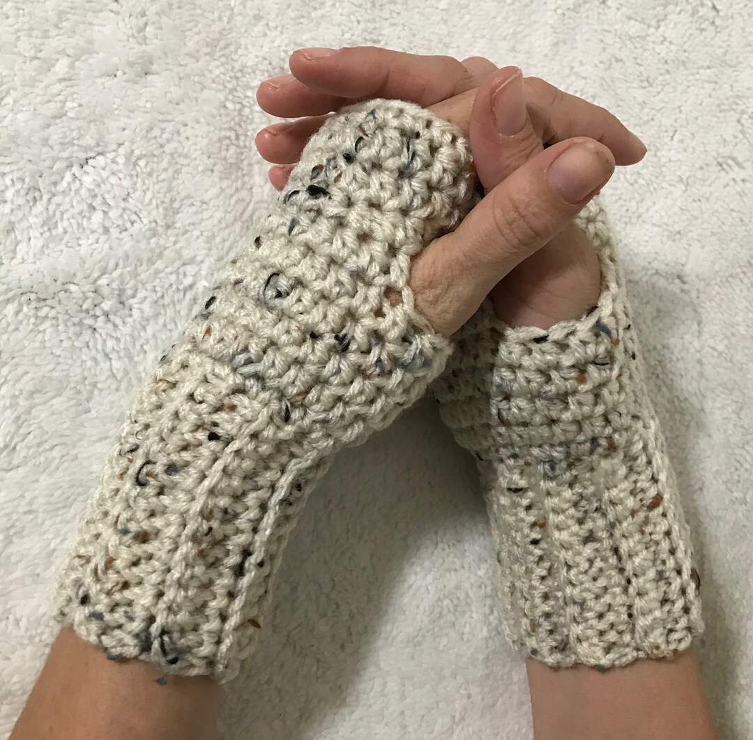 Beautiful Cozy Fancy Fingerless Gloves Wrist Hand Warmers~cream Fleck ...