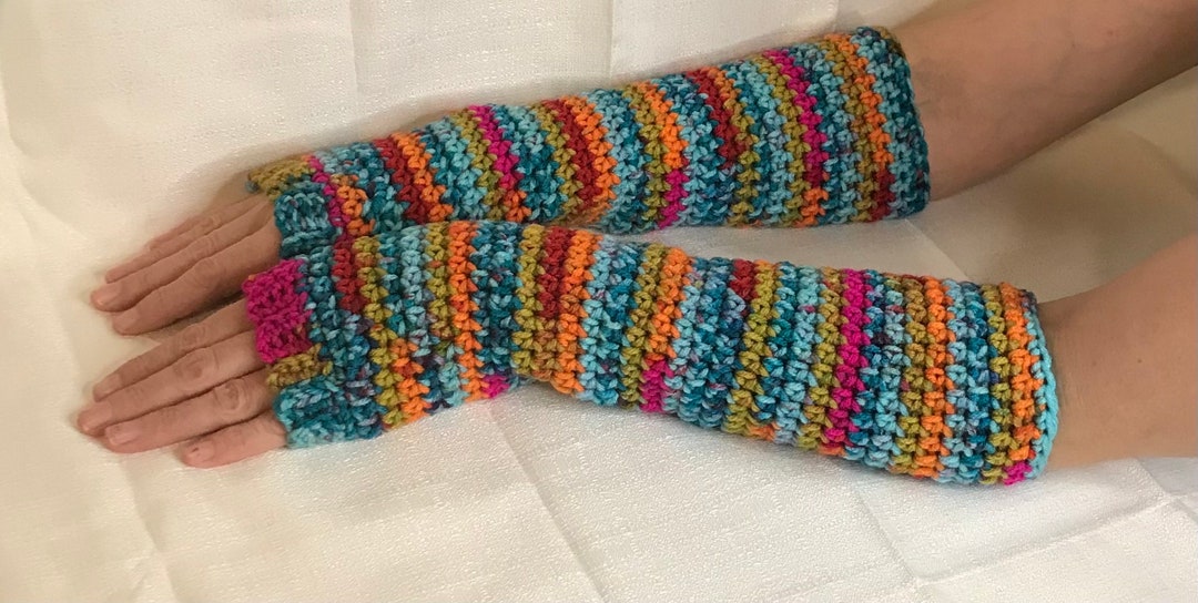 Beautiful Long Fancy Ribbed Arm Warmers~kaleidoscope Stripes Print ...