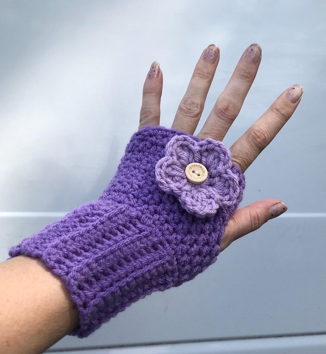 Beautiful Cozy Fancy Fingerless Gloves W/flowers Wrist Hand ...