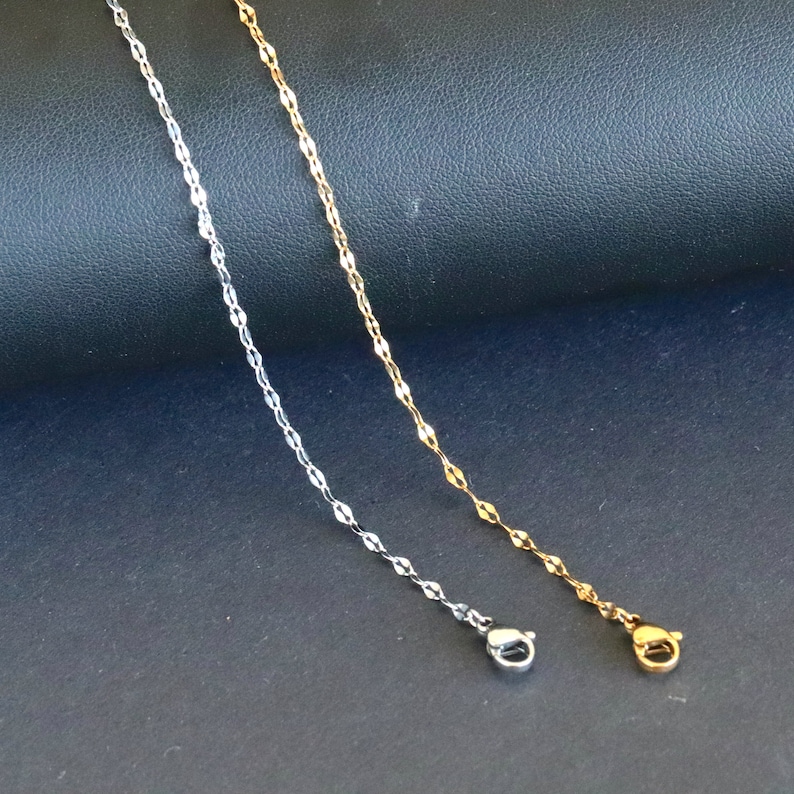 Gold Glitter Chain Necklace Stainless Steel Flat Link Chain | Etsy