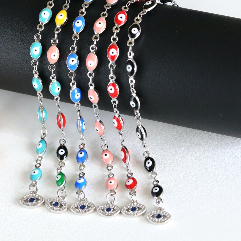 Evil Eye Anklet: Stainless Steel Beaded Charm, Tarnish Free - Etsy