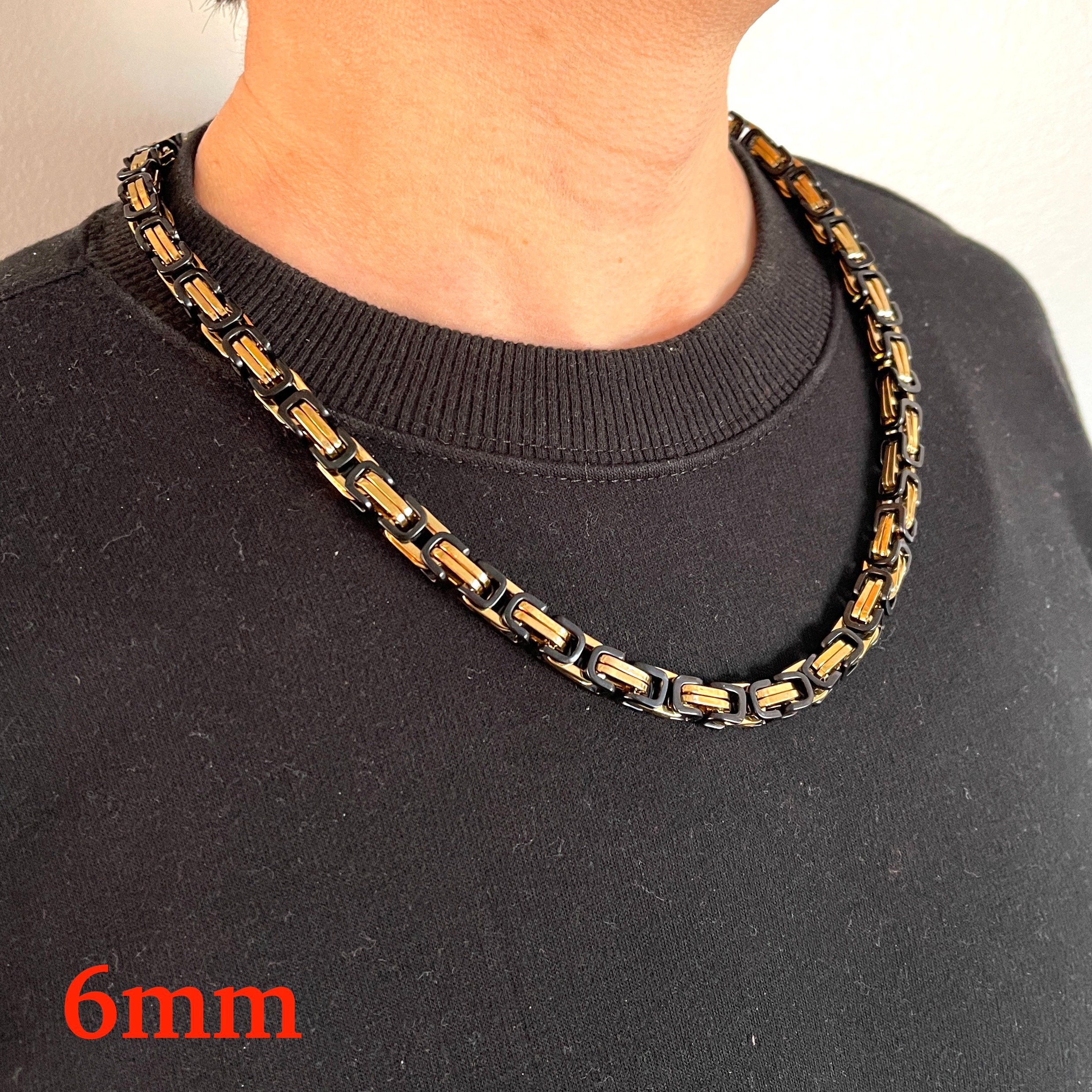 Black Gold Byzantine Chain Necklace Stainless Steel 6mm 8mm | Etsy