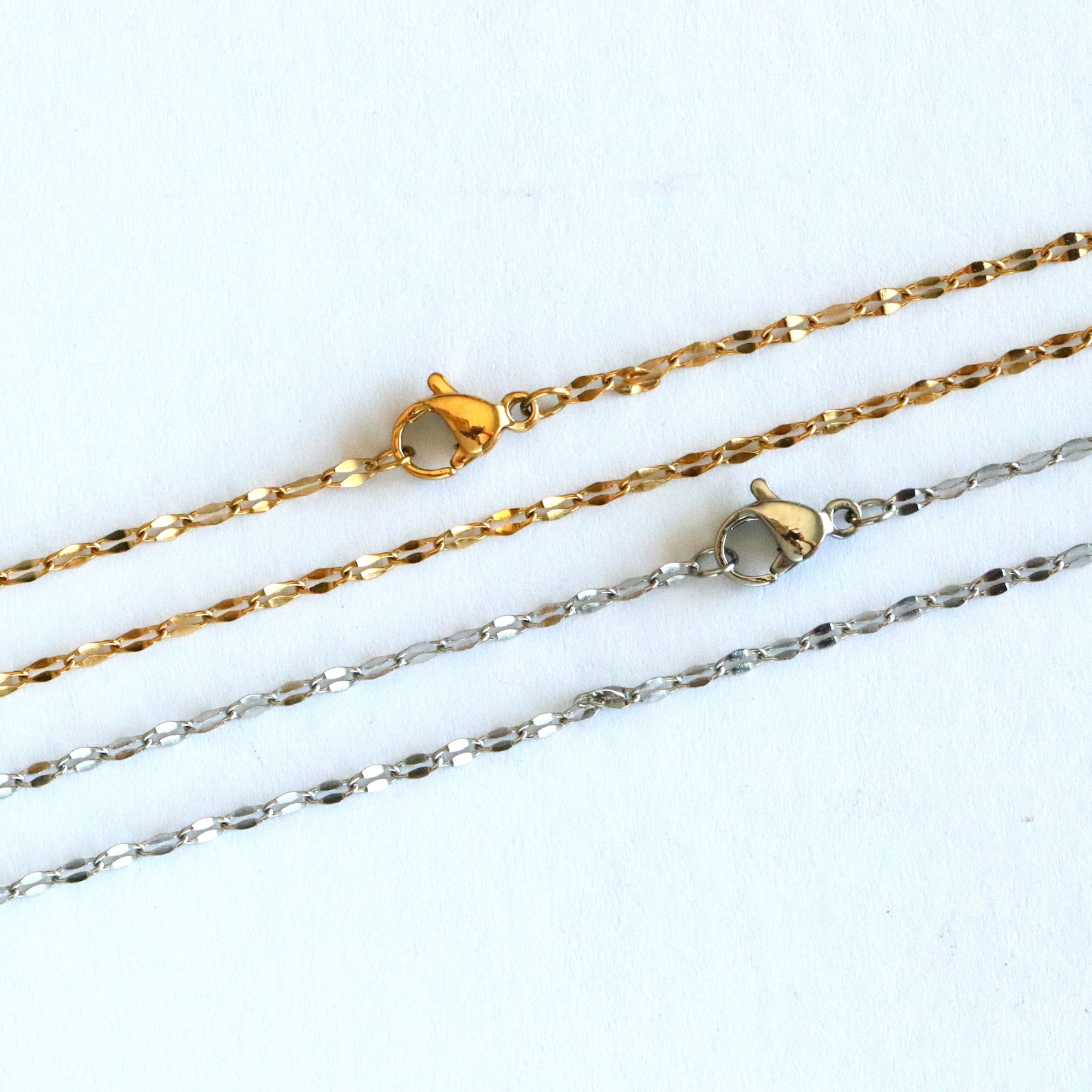 Gold Glitter Chain Necklace Stainless Steel Flat Link Chain | Etsy