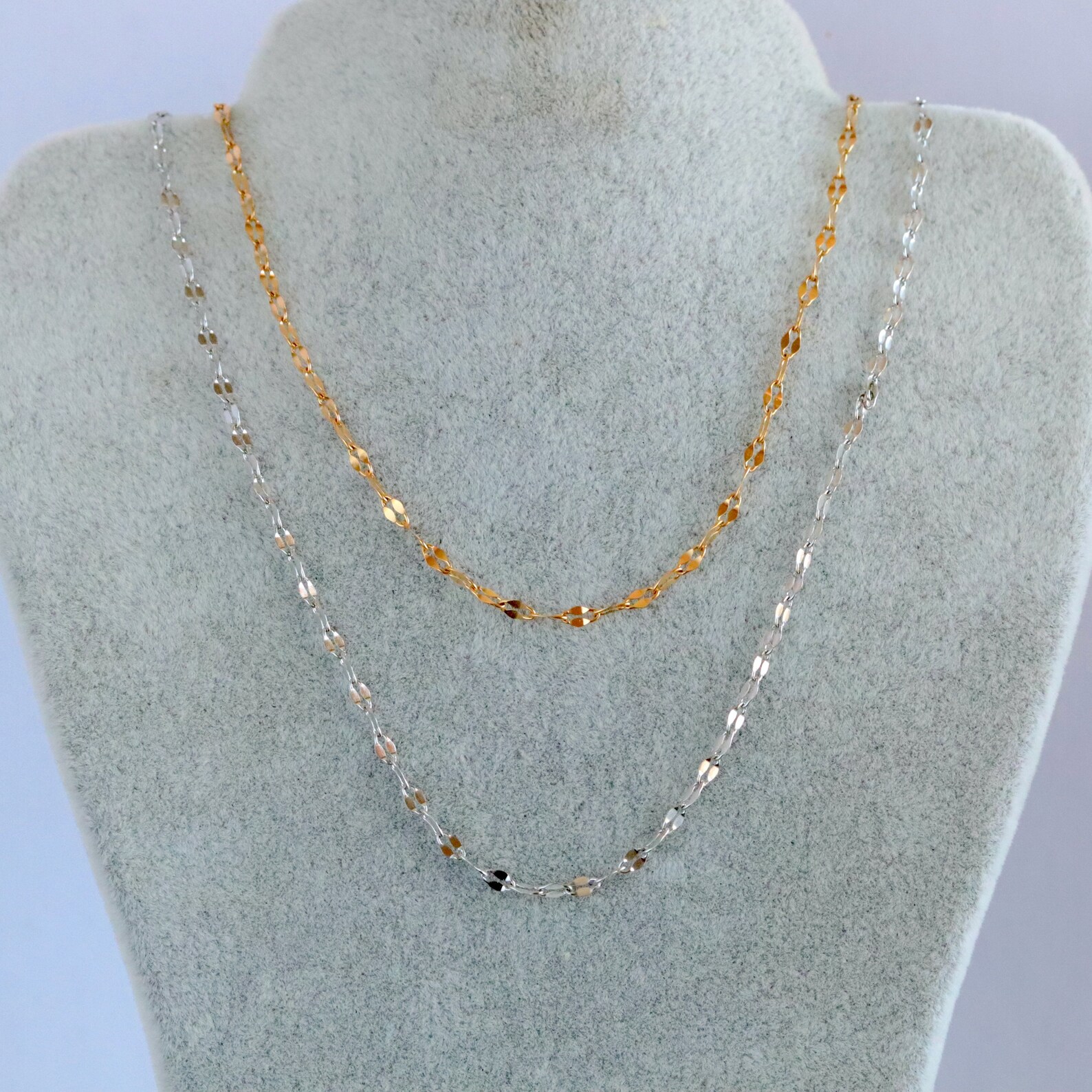 Gold Glitter Chain Necklace Stainless Steel Flat Link Chain | Etsy