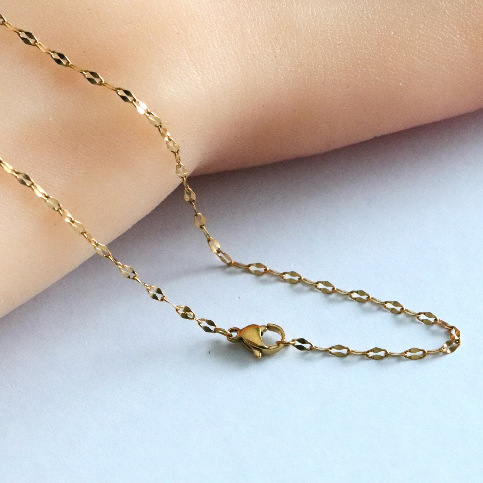 Gold Glitter Chain Necklace Stainless Steel Flat Link Chain | Etsy