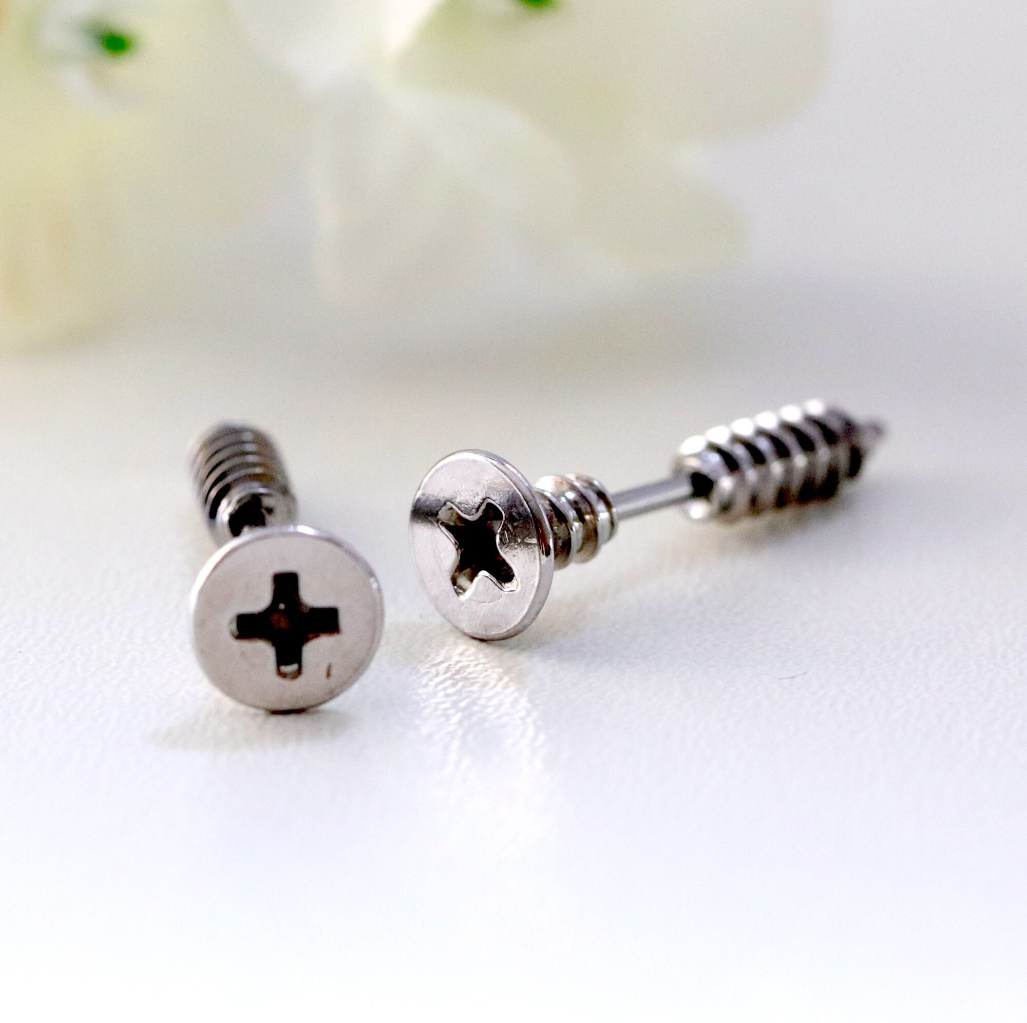 3 Pairs Screw Stud Earrings, Black Gold Silver Stainless Steel Unsex ...