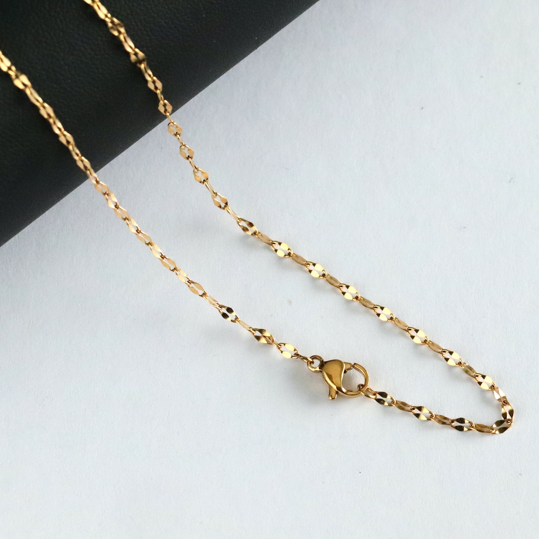Gold Glitter Chain Necklace Stainless Steel, Flat Link Chain Necklace ...