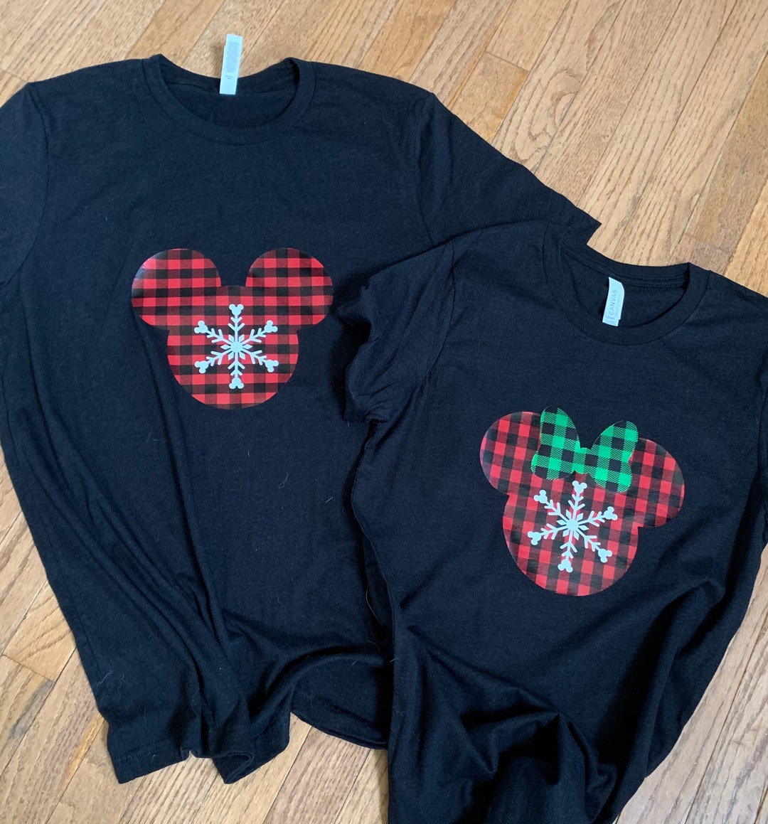 Minnie or Mickey Buffalo Plaid Couples Christmas Shirt, Family Disney ...