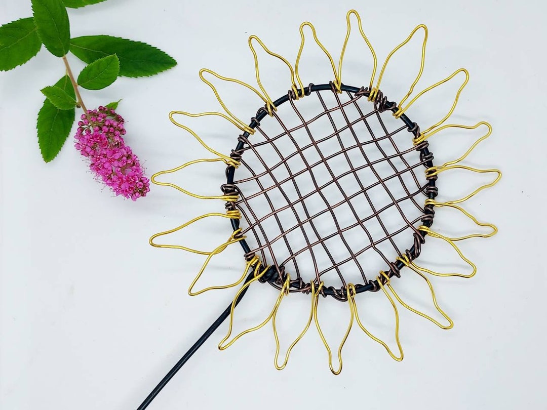Handmade Wire Sunflower Garden Stake: Gold & Brown Outdoor Decor - Etsy