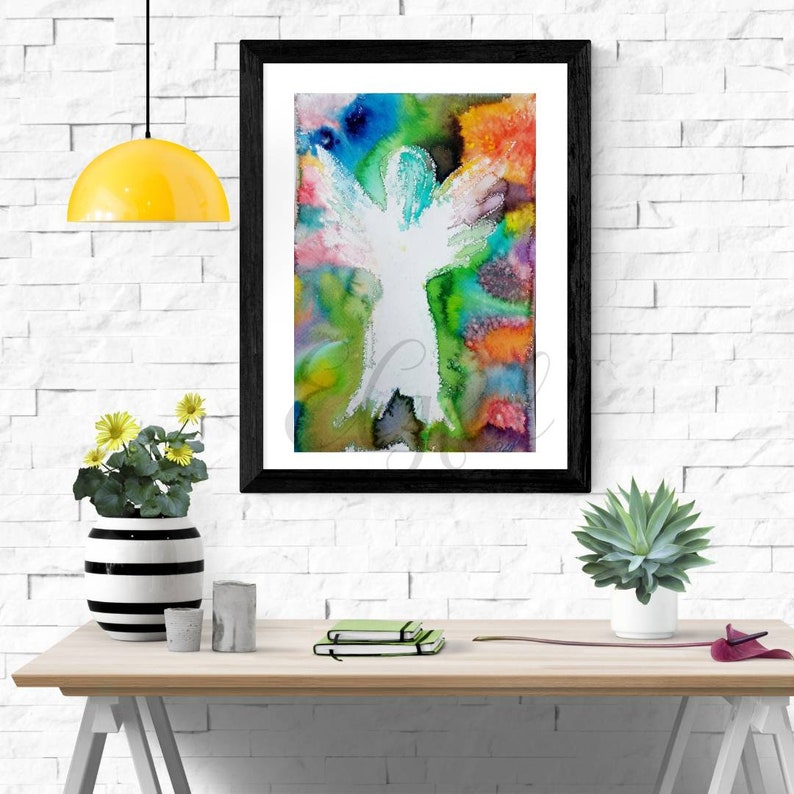 Abstract Guardian Angel Print: Colourful Christian Wall Art (A4 ...