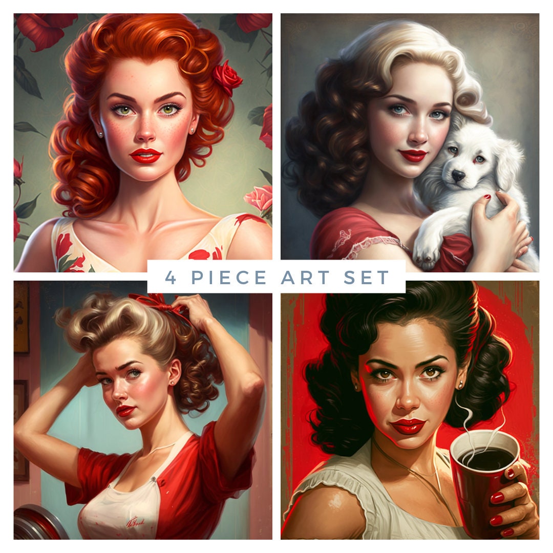 Pin-up Girl Art Set 4 Digital Files Instant Download - Etsy