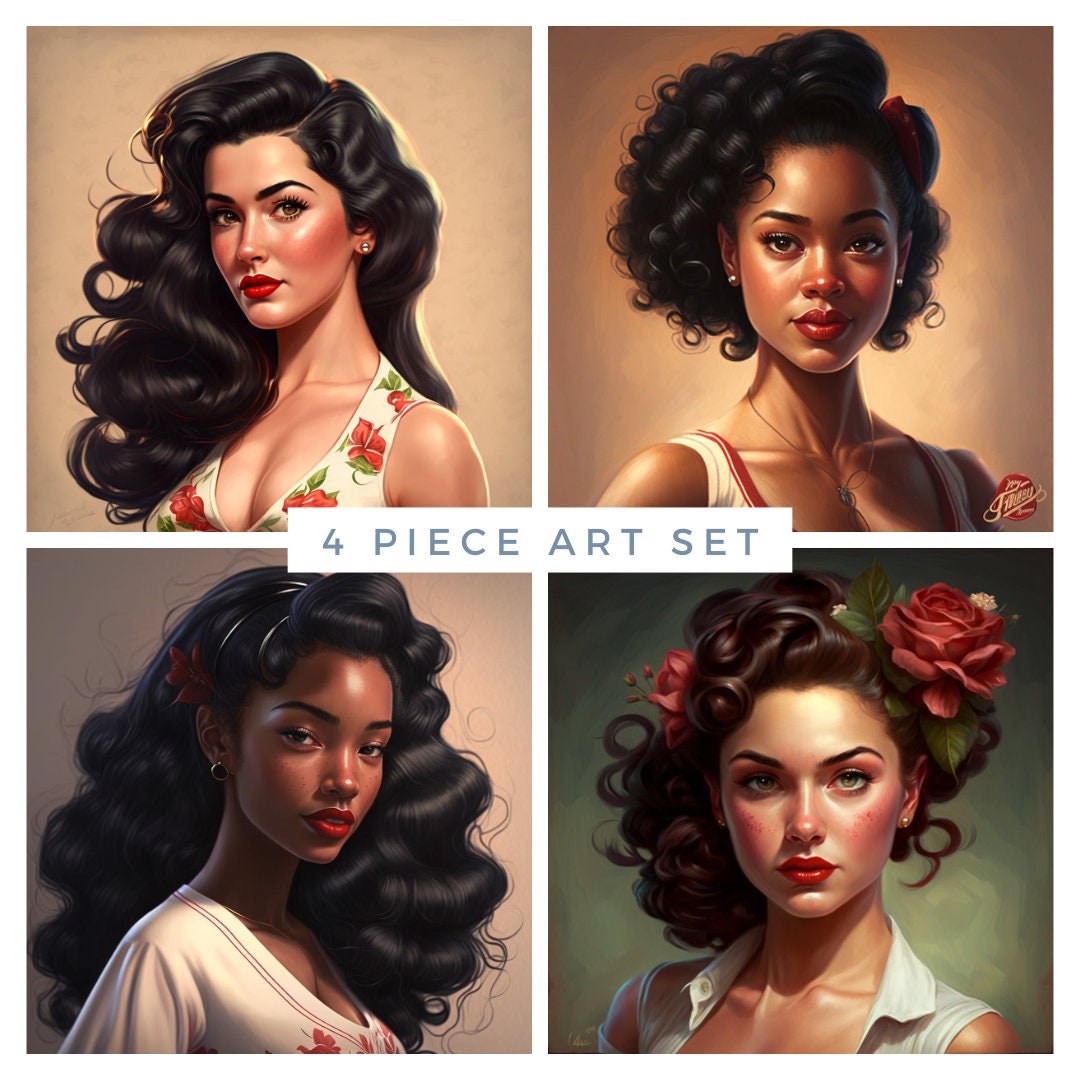 Pin-up Girl Art Set 4 Digital Files Instant Download - Etsy