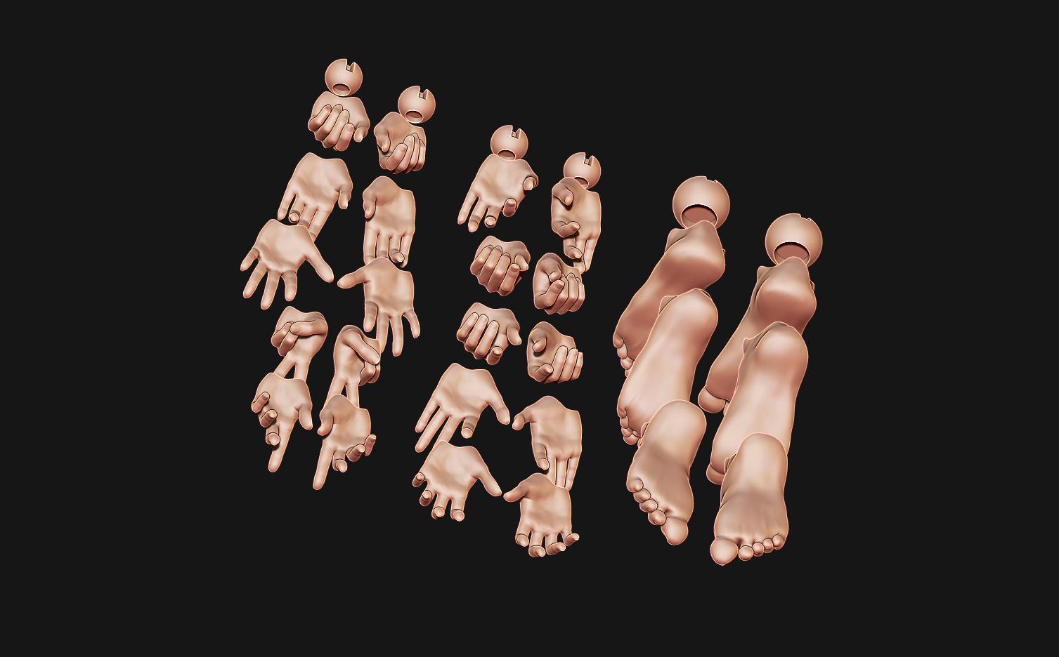 Set of Arms and Legs for Bjd Doll Feet / 3d Doll / Bjd / Ooak / Stl ...