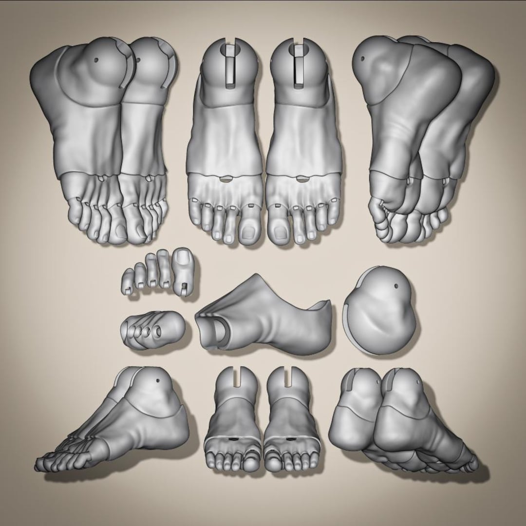 8 Parts | BJD Doll 3D Print Files | Detailed Feet STL for Ball Jointed ...