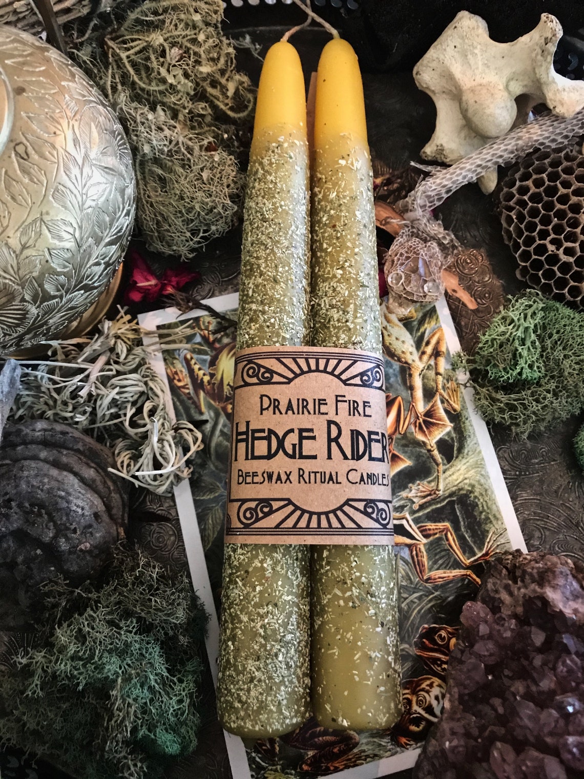 Hedge Rider Beeswax Ritual Candle Green Tapers Witchcraft | Etsy