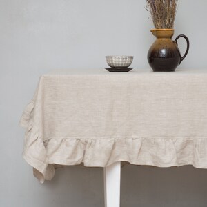Tablecloth With Ruffles in Natural Light Softened Natural Linen ...