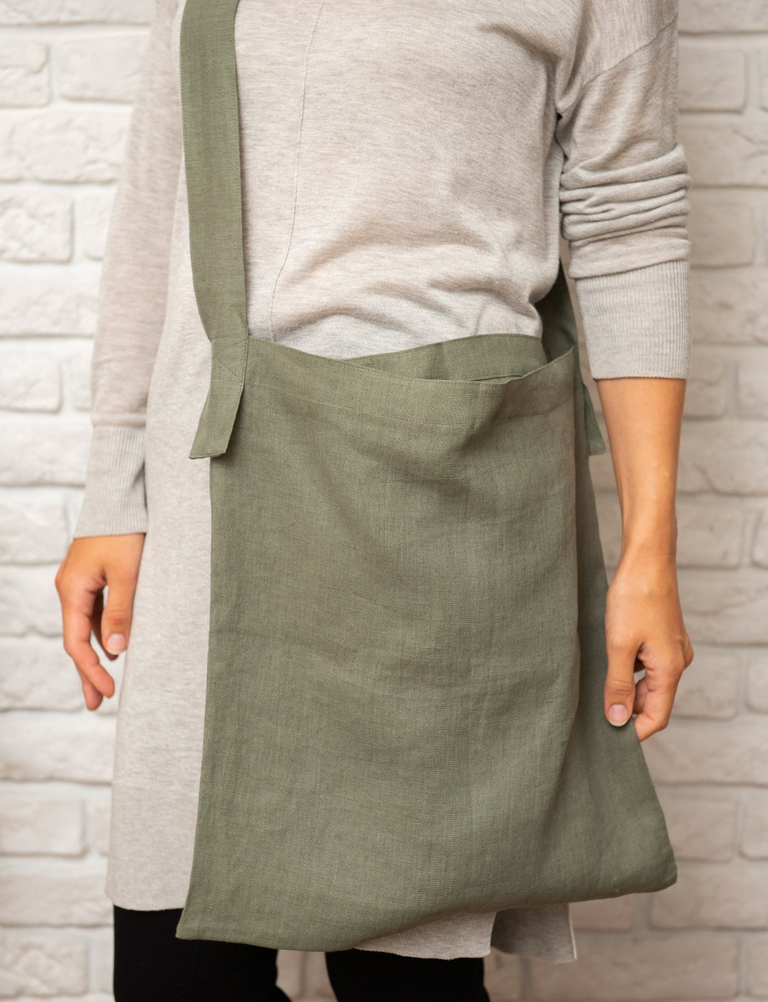 Safari Green Crossbody Linen Bag, Natural Shopping Bag, Handmade Linen ...