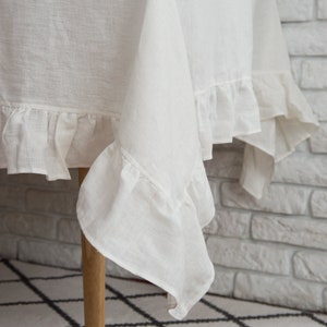 Tablecloth With Ruffles in White From Softened Natural Linen, Ruffled ...