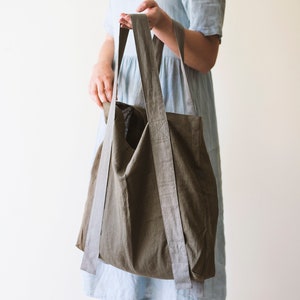 Moss Green Linen Bag With Safari Green Stylish Details, Linen Beach Bag ...