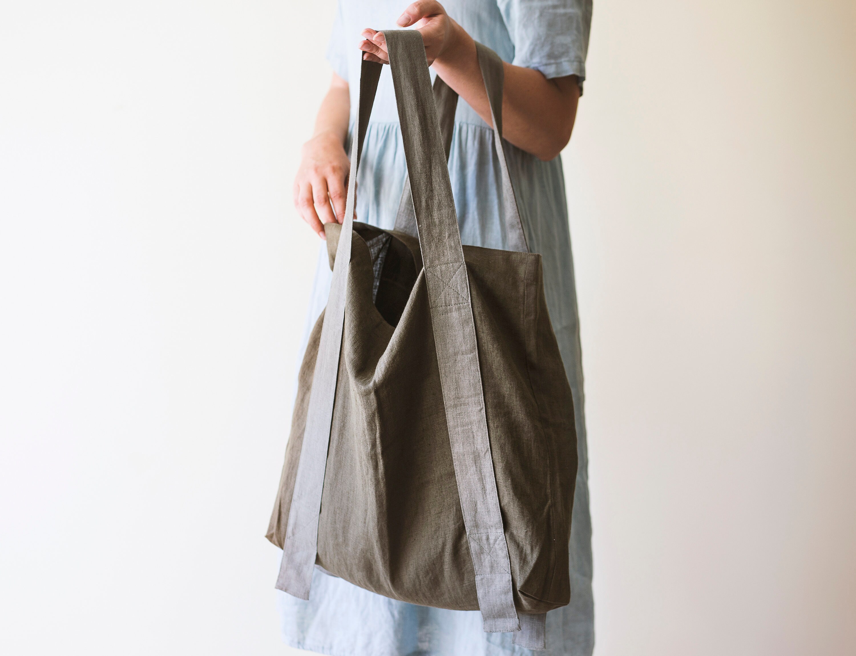 Moss Green Linen Bag With Safari Green Stylish Details Linen - Etsy