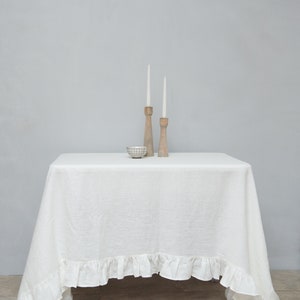 Tablecloth With Ruffles in White From Softened Natural Linen, Ruffled ...