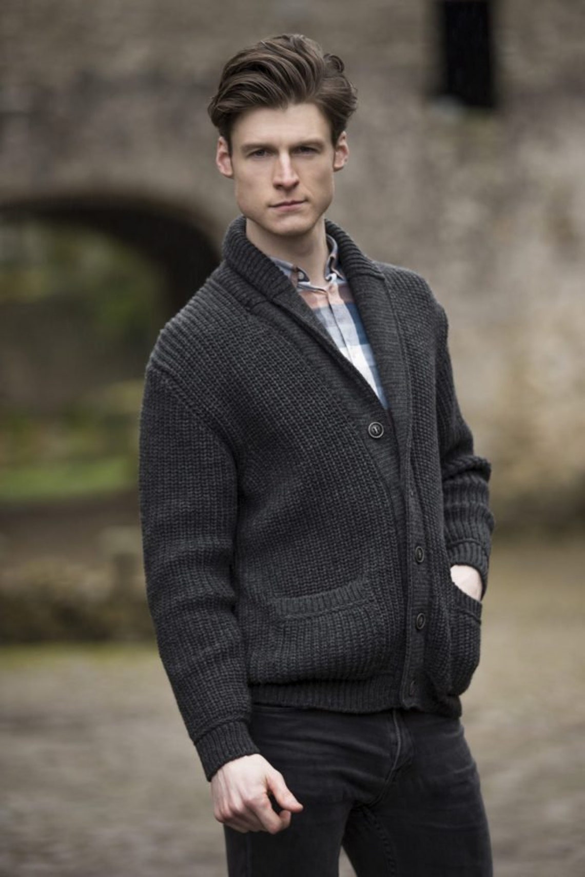 Aran Crafts Ribbed Gents Charcoal Cardigan 100% MERINO WOOL - Etsy