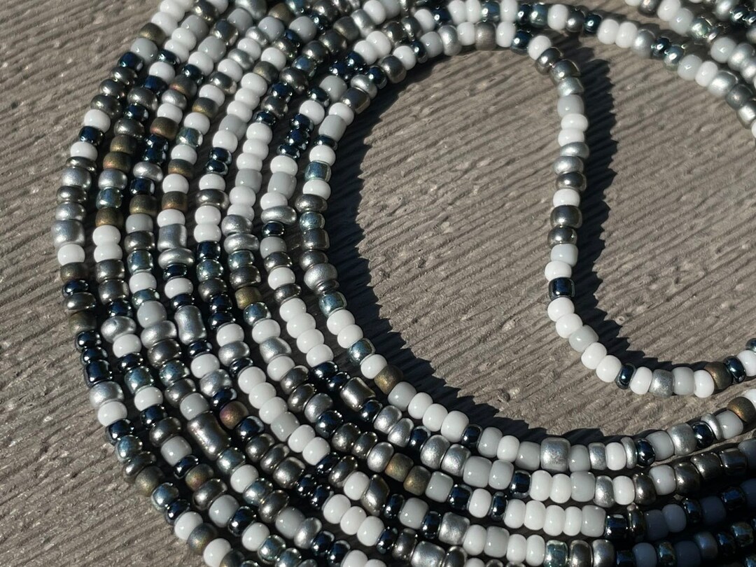 Grayscale Waist Beads - 60 Inch Strand - Gray and White Tie on ...