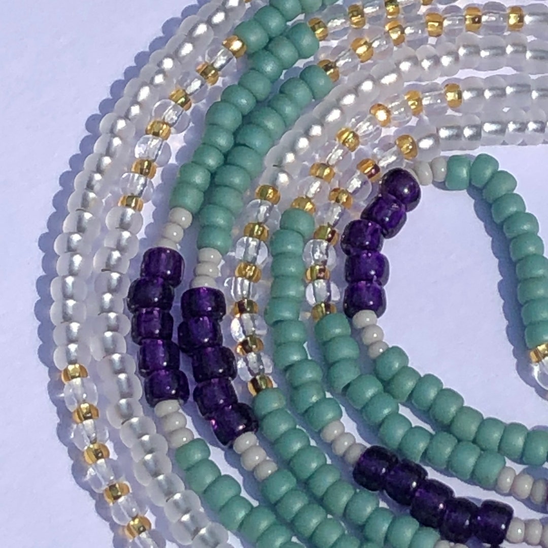 Stay Movin’ Waist Beads - 60 Inch Strand - Frosted Crystal, Gold, Green ...