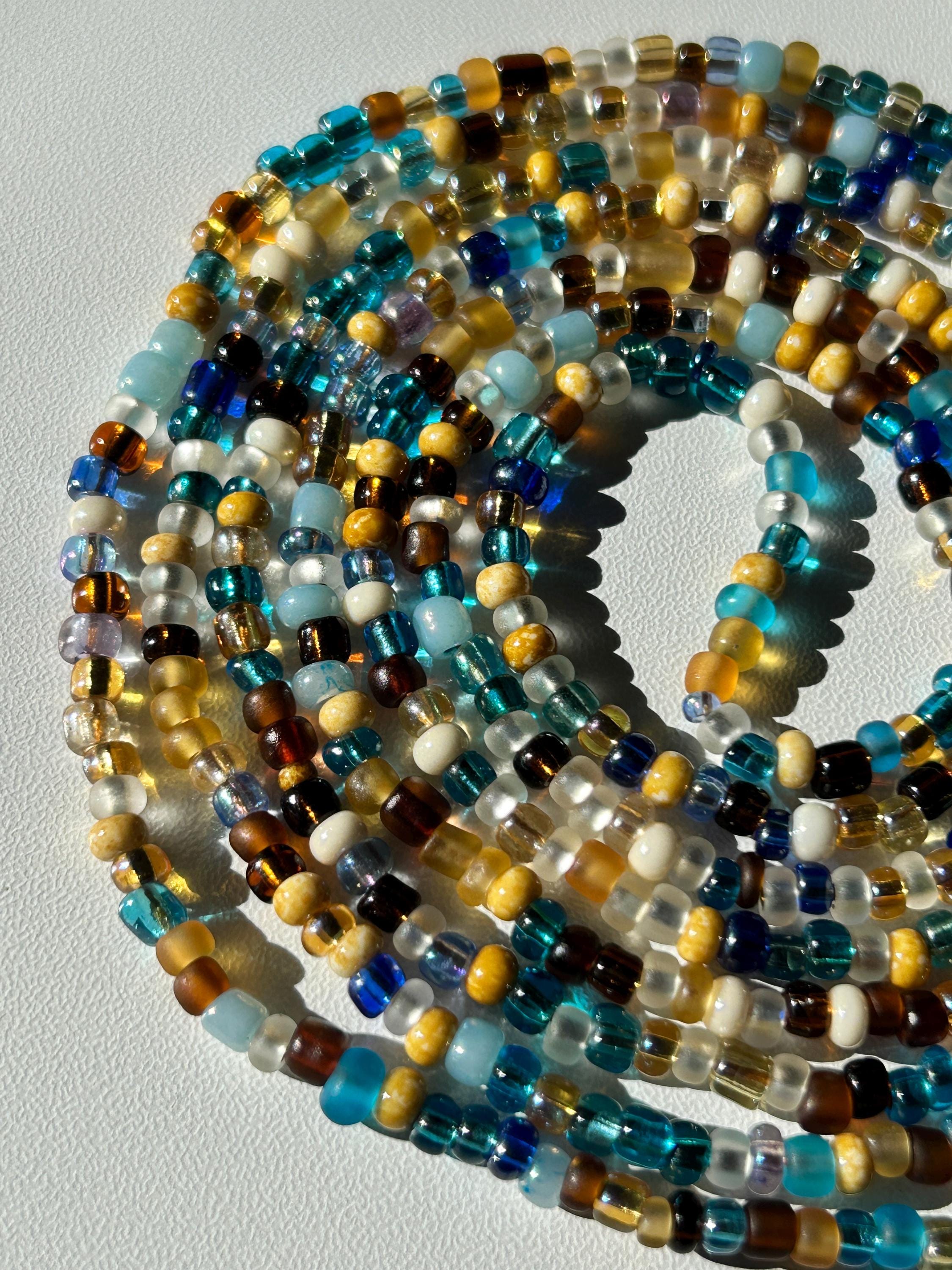 River Stone Waist Beads - 60 Inch Strand - Blue, Silver, Tan, Gold, and ...