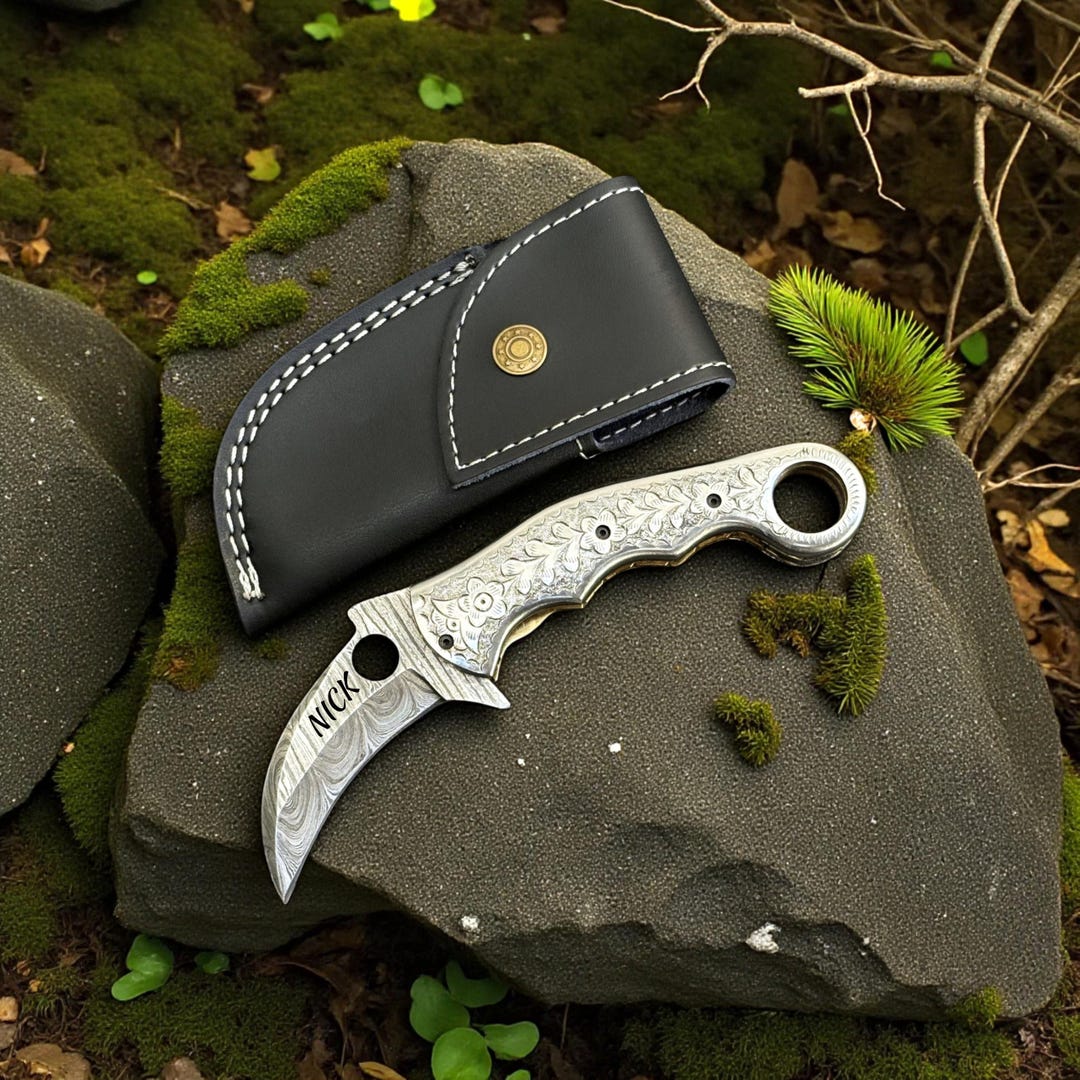 Handcrafted Damascus Karambit Folding Knife Steel Handle Unique ...